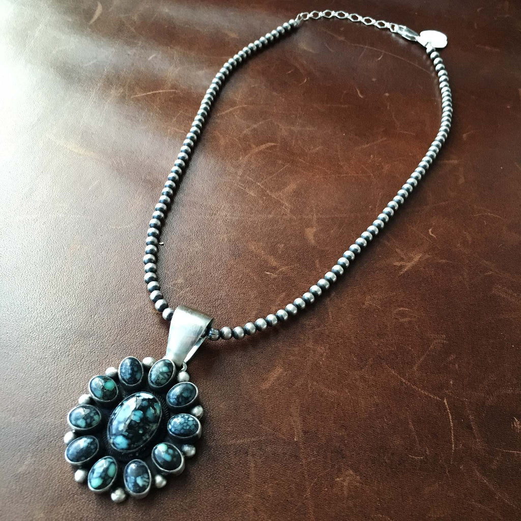 Dark New Lander Flower Pendant Necklace with 16 inch Navajo Beads Sign ...