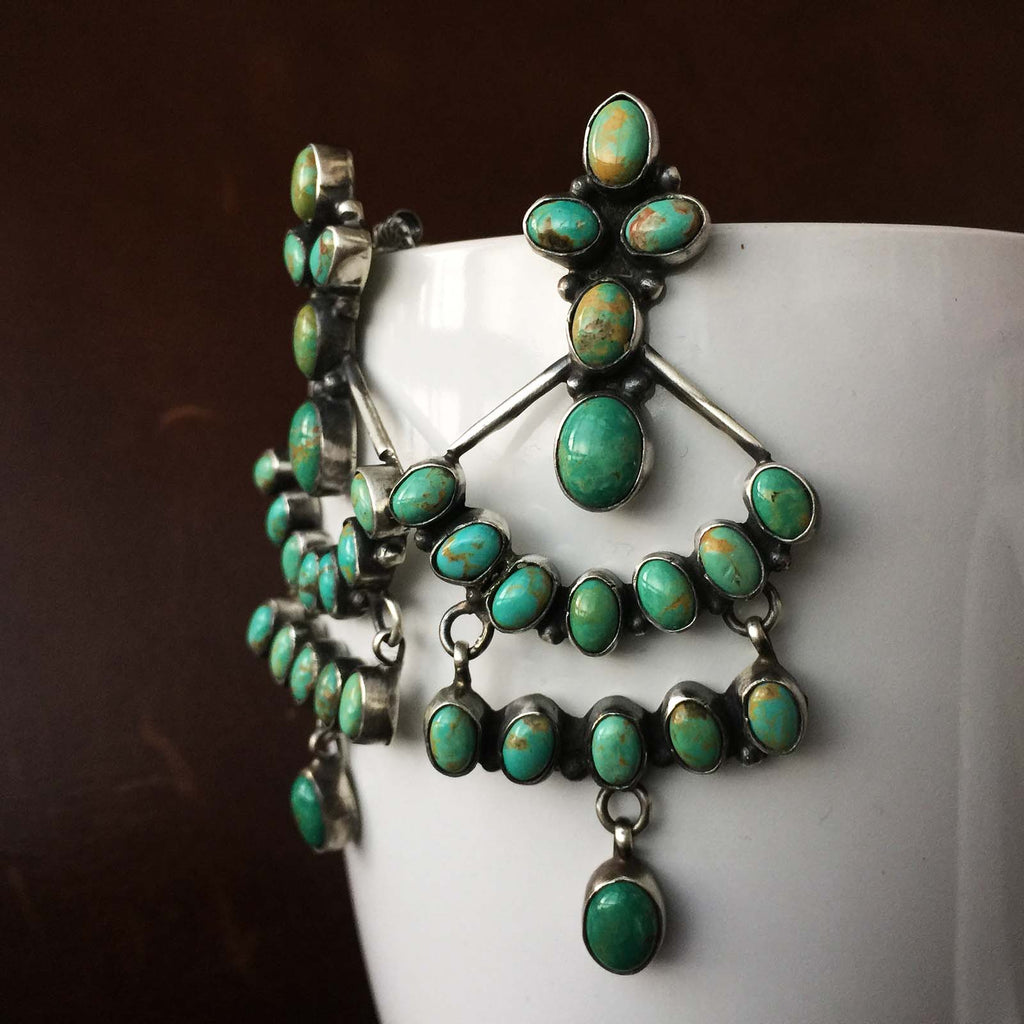 Beautiful Handmade Carico Lake Turquoise Mini Cluster Chandelier Earri ...
