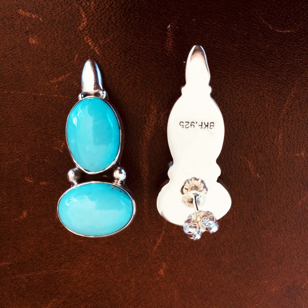 Beautiful Handmade Two Stoned Campitos Turquoise Sterling Silver Earri ...