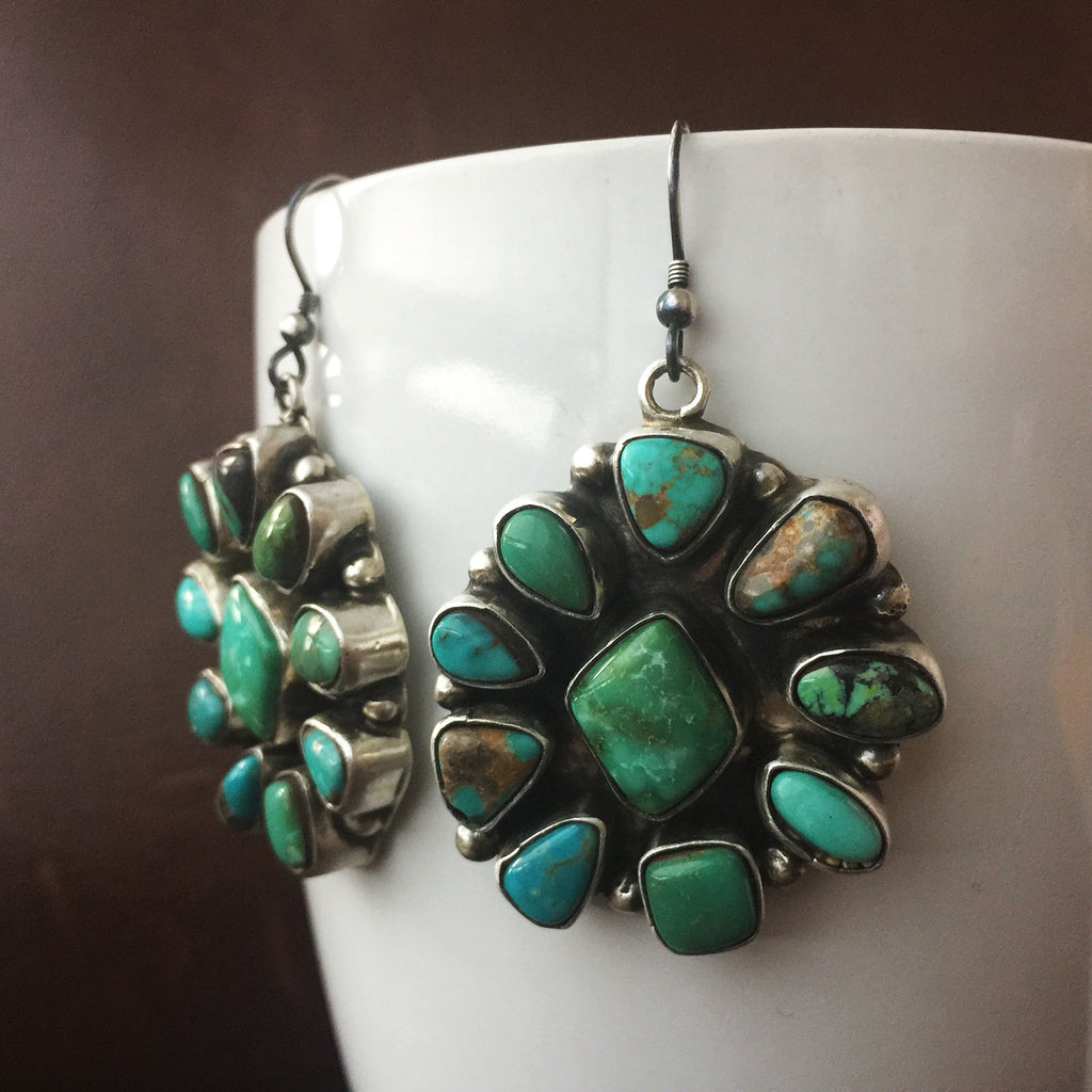 Multicolor Sterling Cluster Carico Lake Turquoise Earrings Handmade Si ...