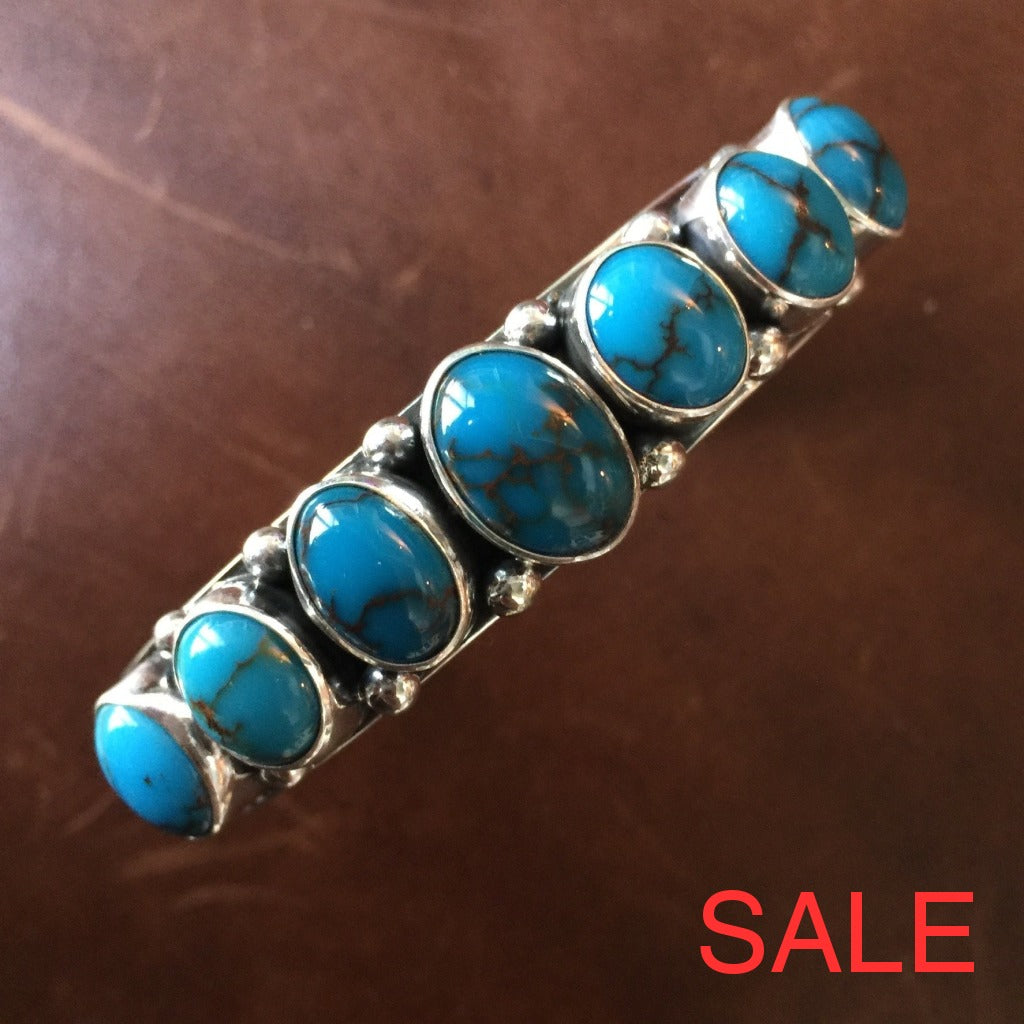 7 Cluster Egyptian Turquoise Bangle Bracelet Signed Renowned Mark Yazz ...