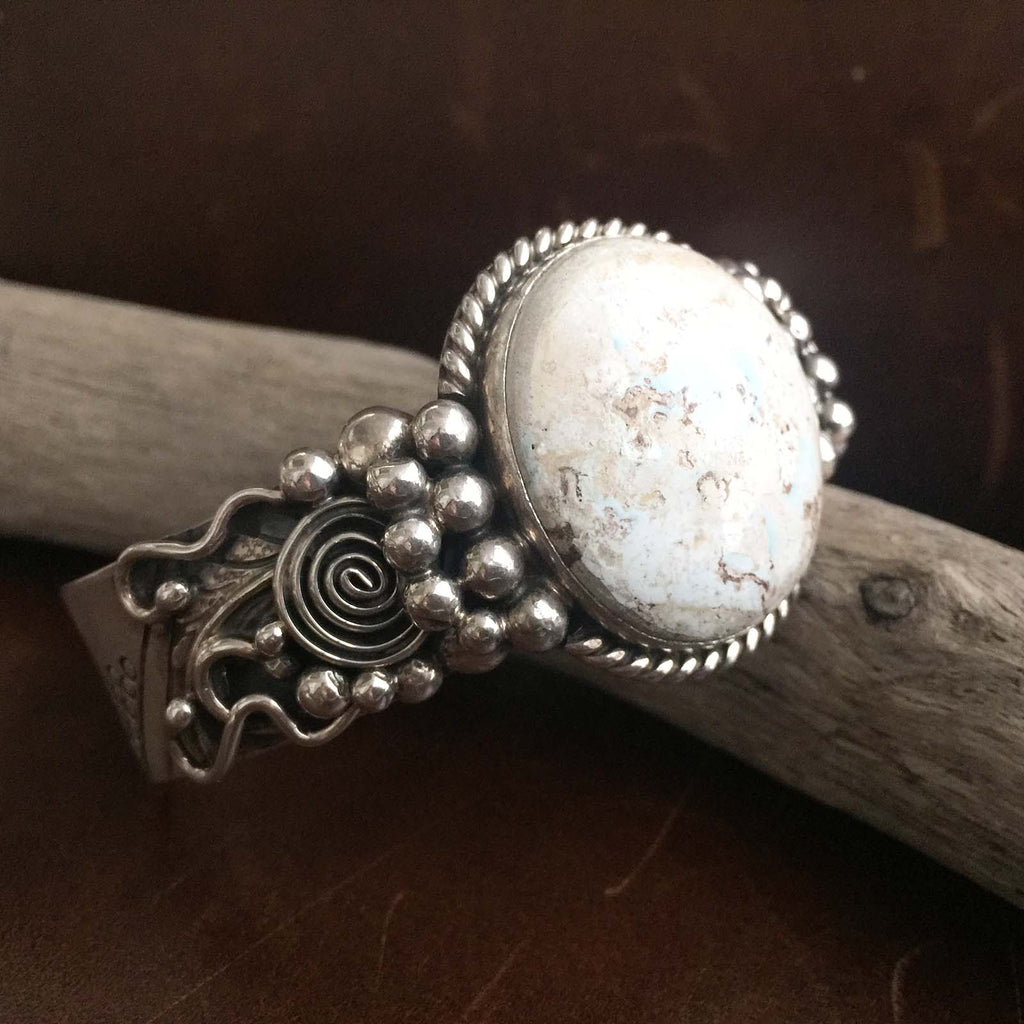 Large Natural Circular Dry Creek Turquoise Sterling Silver Overlay Bra ...