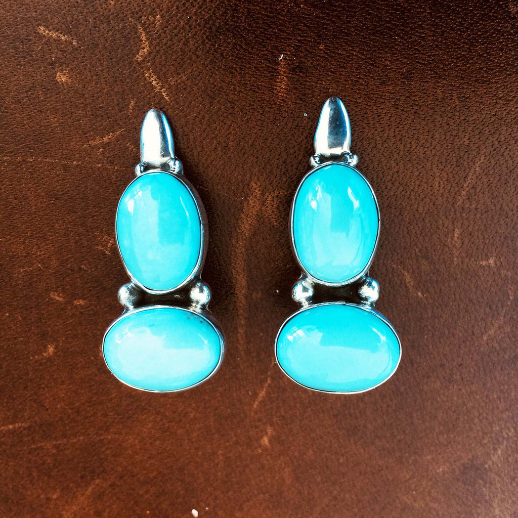 Beautiful Handmade Two Stoned Campitos Turquoise Sterling Silver Earri ...