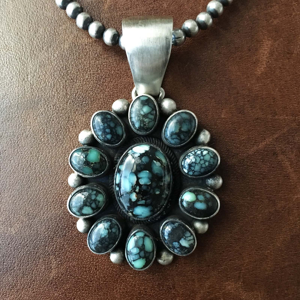 Dark New Lander Flower Pendant Necklace with 16 inch Navajo Beads Sign ...