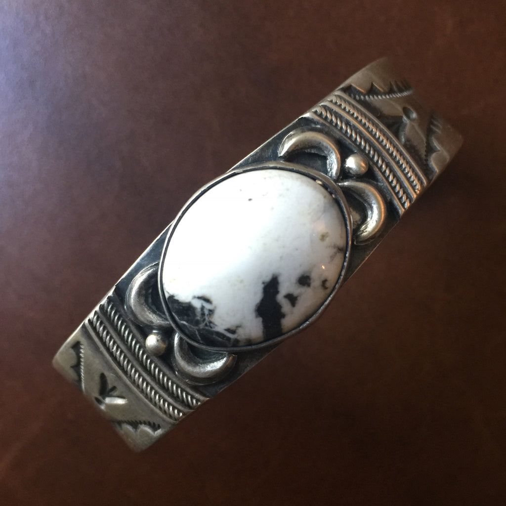 Natural White Buffalo Stamped Sterling Silver Bracelet Signed Ray Benn ...